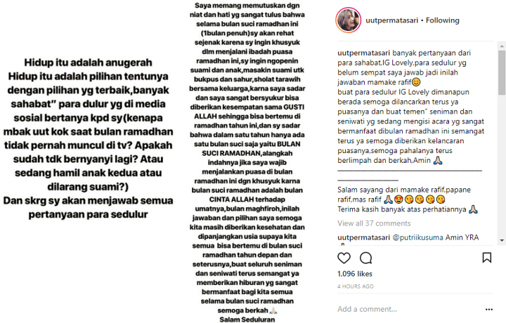 Lama Tak Muncul di Layar Kaca, Begini Penjelasan Uut Permatasari
