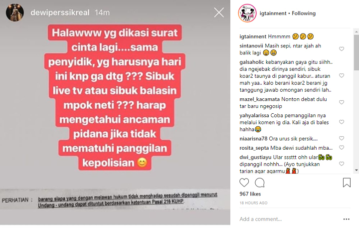 Tak Datang Penuhi Panggilan Polisi, Dewi Persik Lagi-Lagi Sindir 'Halus' Sang Keponakan