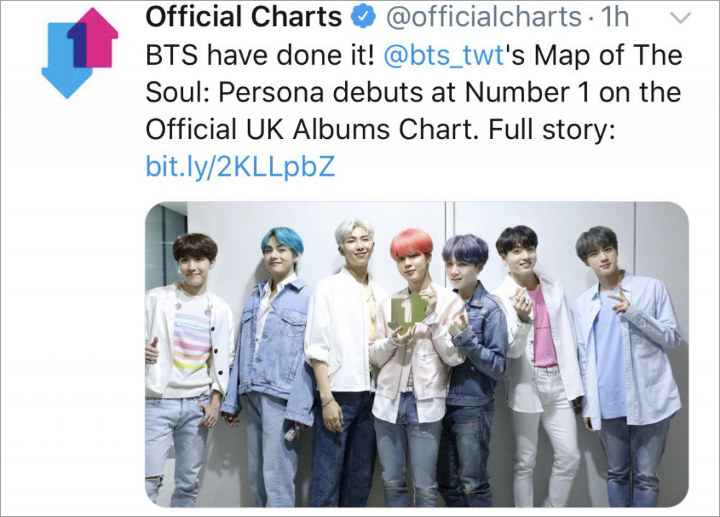 Sejarah Baru, 'Map Of The Soul: Persona' BTS Jadi Album Asia Pertama Puncaki Official Charts Inggris