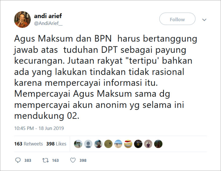 Andi Arief Sindir Saksi Tim Hukum Prabowo-Sandi Agus Maksum: Jutaan ...