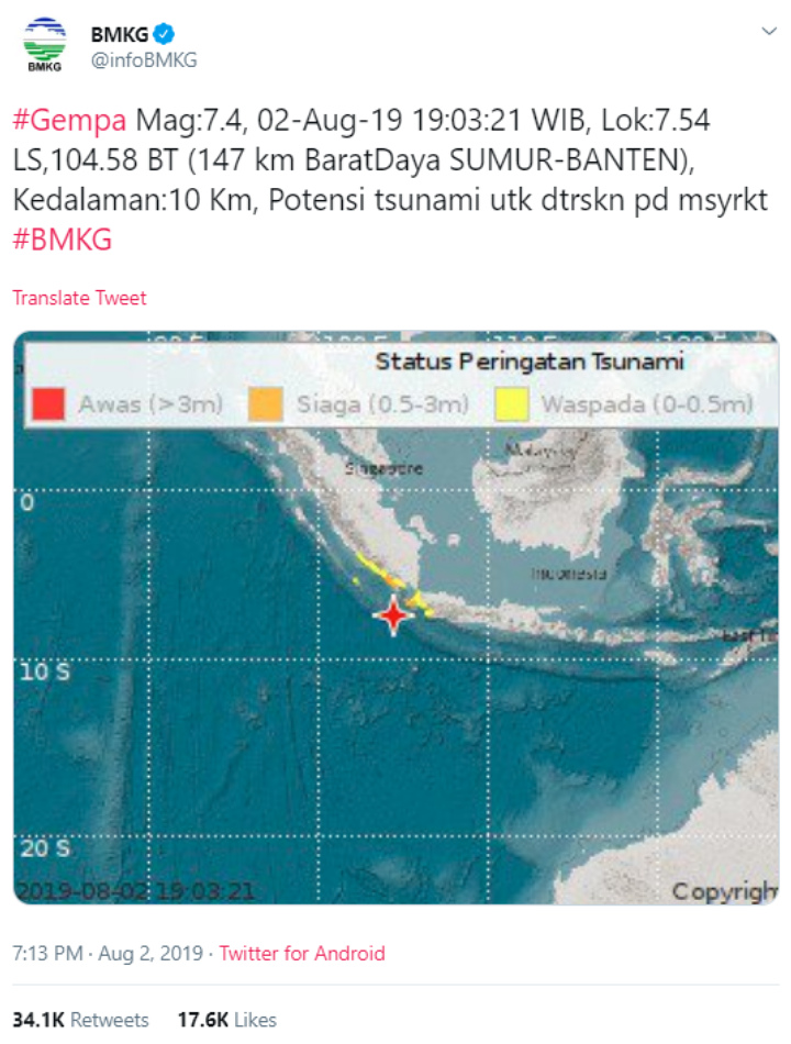 Gempa 7,4 SR Berpusat di Banten, Goncang Jakarta dan Sekitarnya Hingga Berpotensi Tsunami
