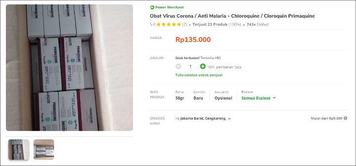 'Obat' Virus Corona Dijual Bebas Di Tokopedia, Berapa Harganya?