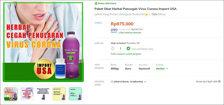 'Obat' Virus Corona Dijual Bebas Di Tokopedia, Berapa Harganya?