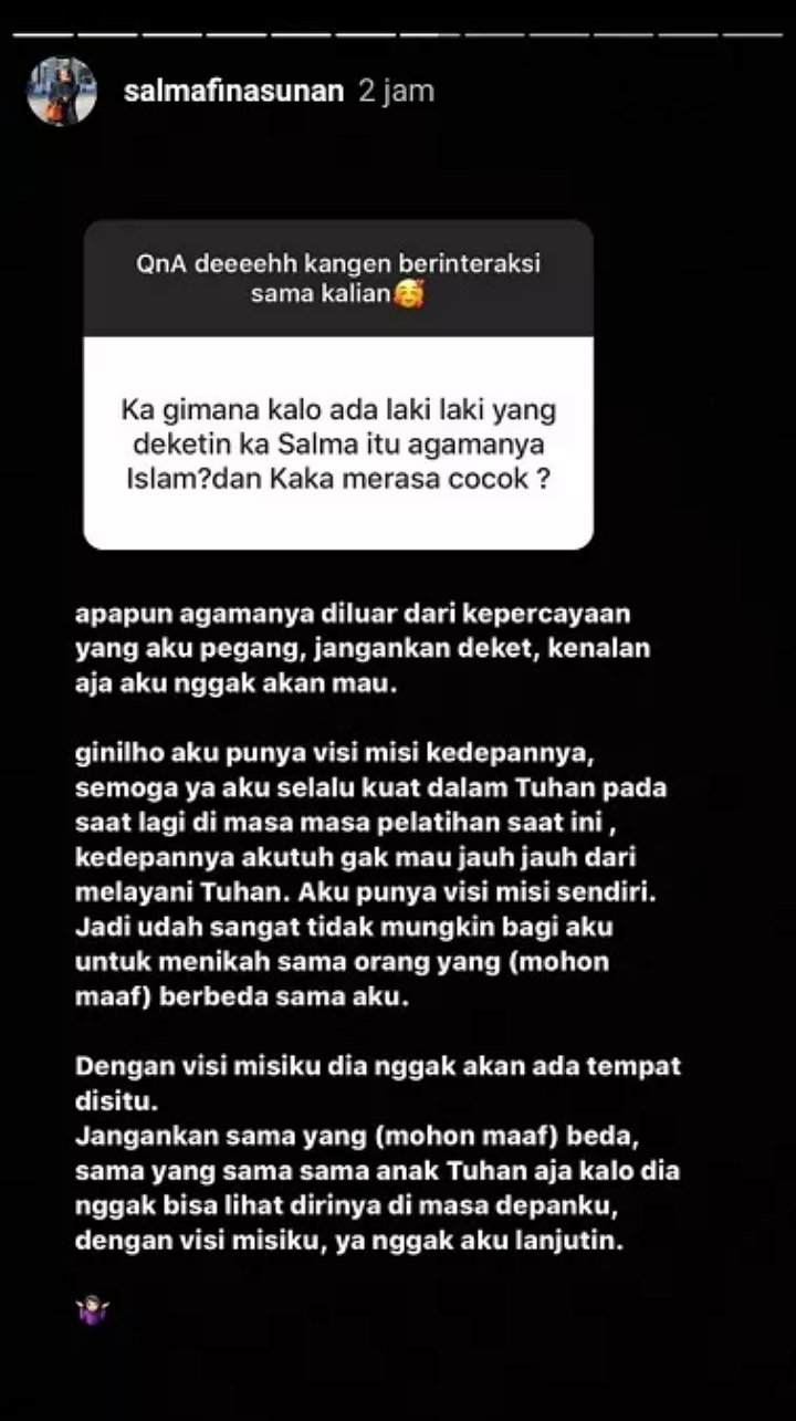 Salmafina Khairunnisa Enggan Dekat Dan Berjodoh Dengan Pria Beda Agama