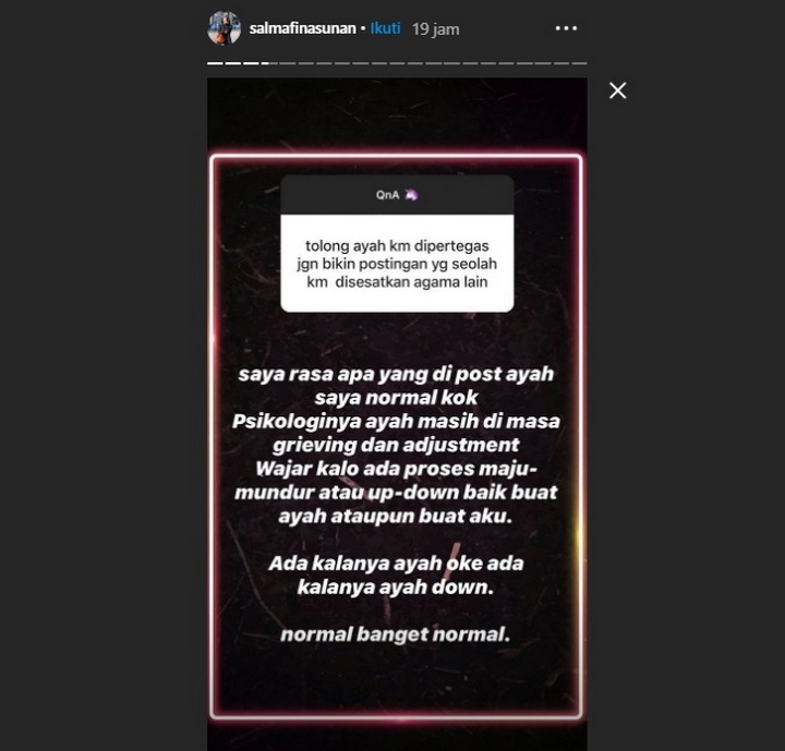 Salmafina Tanggapi Sunan Kalijaga yang Unggah Fotonya Berhijab dan Minta Diberi Hidayah