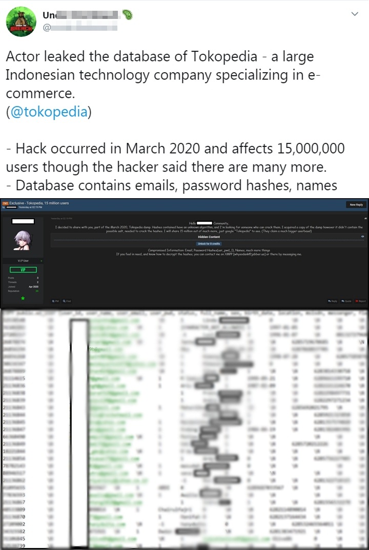 91 Juta Data Pengguna Bocor ke Dark Web, Tokopedia Pastikan Informasi ...