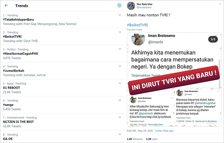 Tagar #BoikotTVRI Trending Gara-Gara Cuitan Bokep Dirut Baru