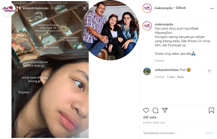 Putri Mayangsari Bingung Wajahnya Dibilang Mirip Almarhum Adi Firansyah