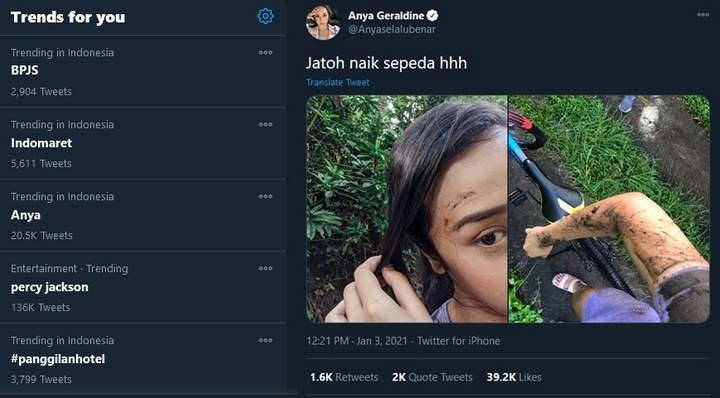 Anya Geraldine Jadi Trending Gara-Gara Jatuh dari Sepeda, Begini Kondisinya Kini