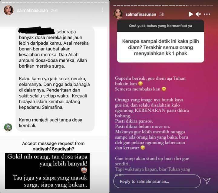 Dibully Pasti Masuk Neraka, Salmafina Sunan Janji Akan Bongkar Kebusukan Seseorang