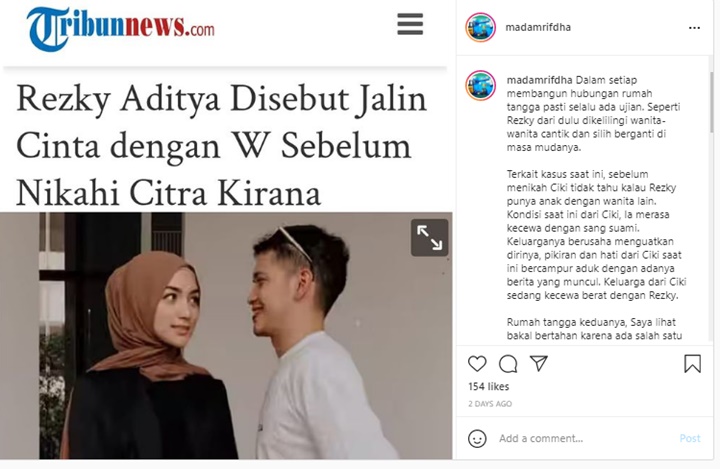 Isu 'Pura-Pura Bahagia', Nasib Pernikahan Rezky Aditya-Citra Kirana Dibongkar Wanita Indigo