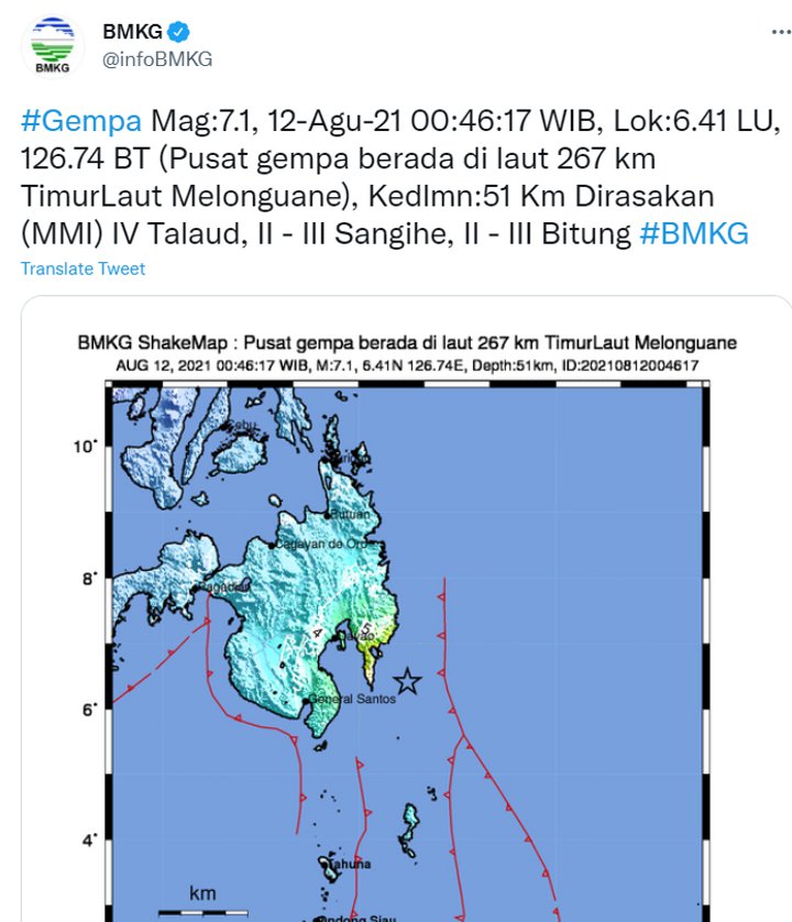 Gempa M 7,1 Guncang Sulut, BMKG Catat 8 Gempa Susulan