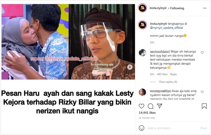 Pesan Makjleb Ayah dan Kakak Lesty Kejora untuk Rizky Billar, Bikin Mewek