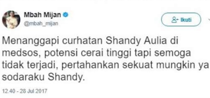 Lama Vakum, Ramalan Mbah Mijan Soal Shandy Aulia Berpotensi Cerai Terkuak?