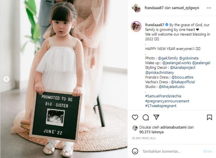 Franda Istri Samuel Zylgwyn Umumkan Hamil Anak Kedua, Sudah Masuk 17 Minggu