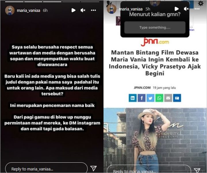 Maria Vania Kesal Diberitakan Sebagai Mantan Bintang Film Dewasa: Tidak Ada Permintaan Maaf