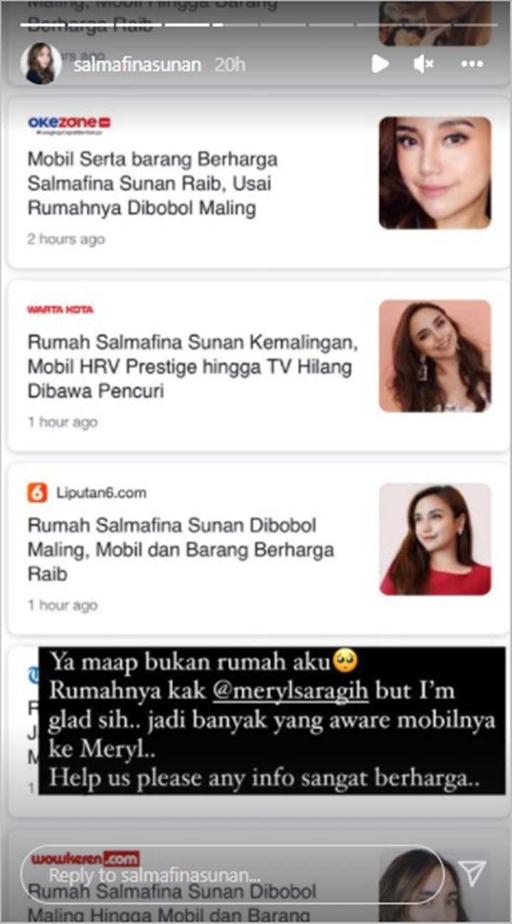 Salmafina Sunan Buka Suara Soal Kabar Rumahnya Dibobol Maling, Ada Salah Paham?