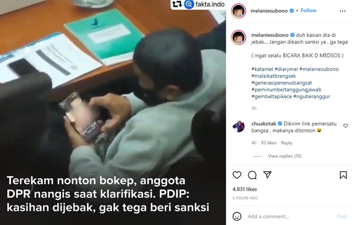 Melanie Subono Sindir Menohok Harvey Malaiholo yang Nangis Saat Keciduk Nonton Konten Porno