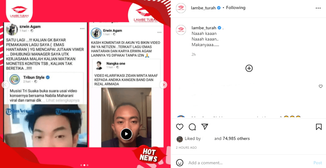 Tri Suaka dan Zidan 'Kabur' Disentil Soal Royalti: Kalian Tak Beretika!