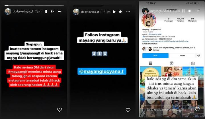 Akun IG Kena Hack, Mayang Adik Vanessa Angel Minta Followers Lama ...