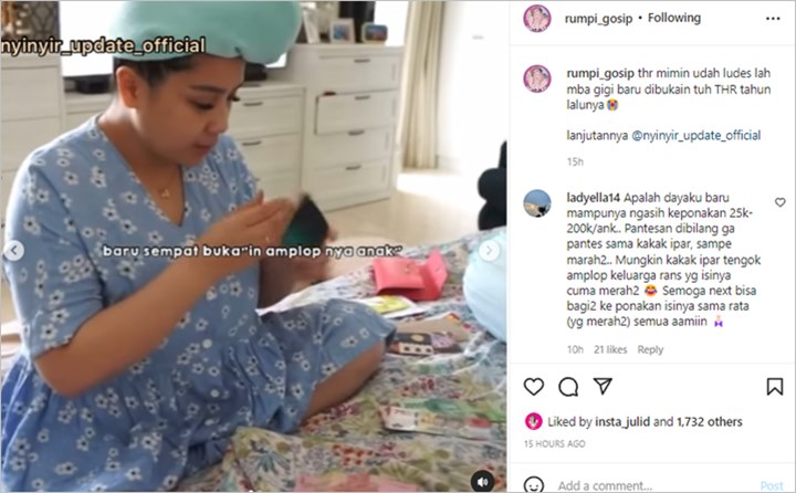 Nagita Slavina Baru Buka Amplop THR Rafathar-Rayyanza, Isi Pecahan Uang Merah Biru Bikin Melongo