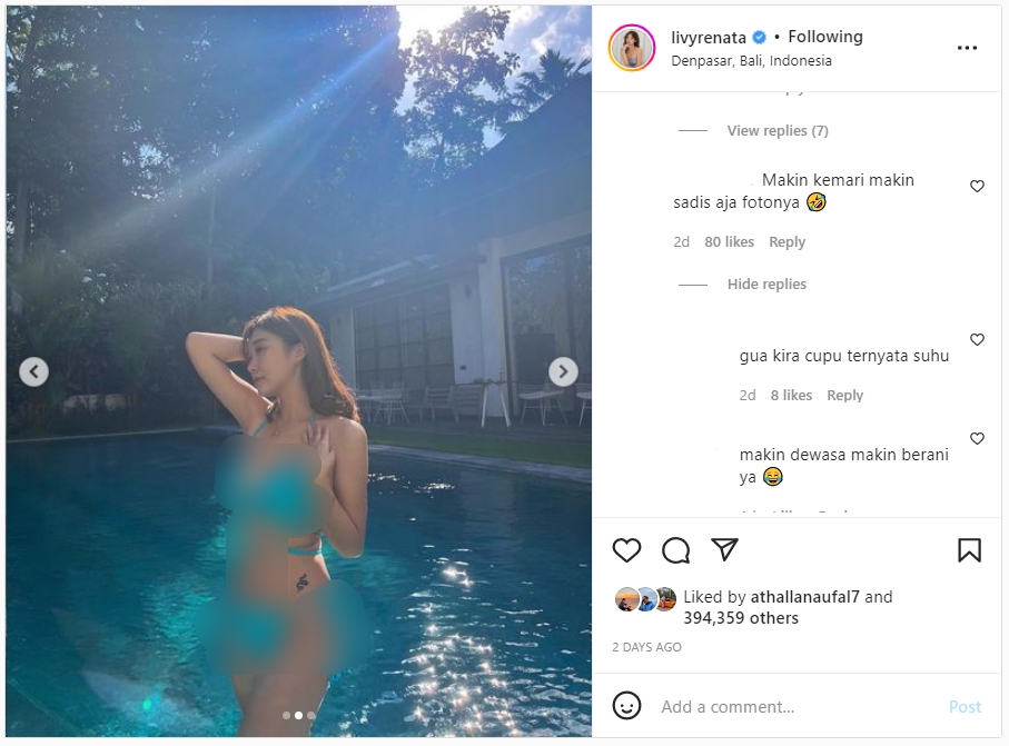 Livy Renata Disebut Makin 'Suhu' Usai Pamer Tato dan Pakai Bikini Seksi
