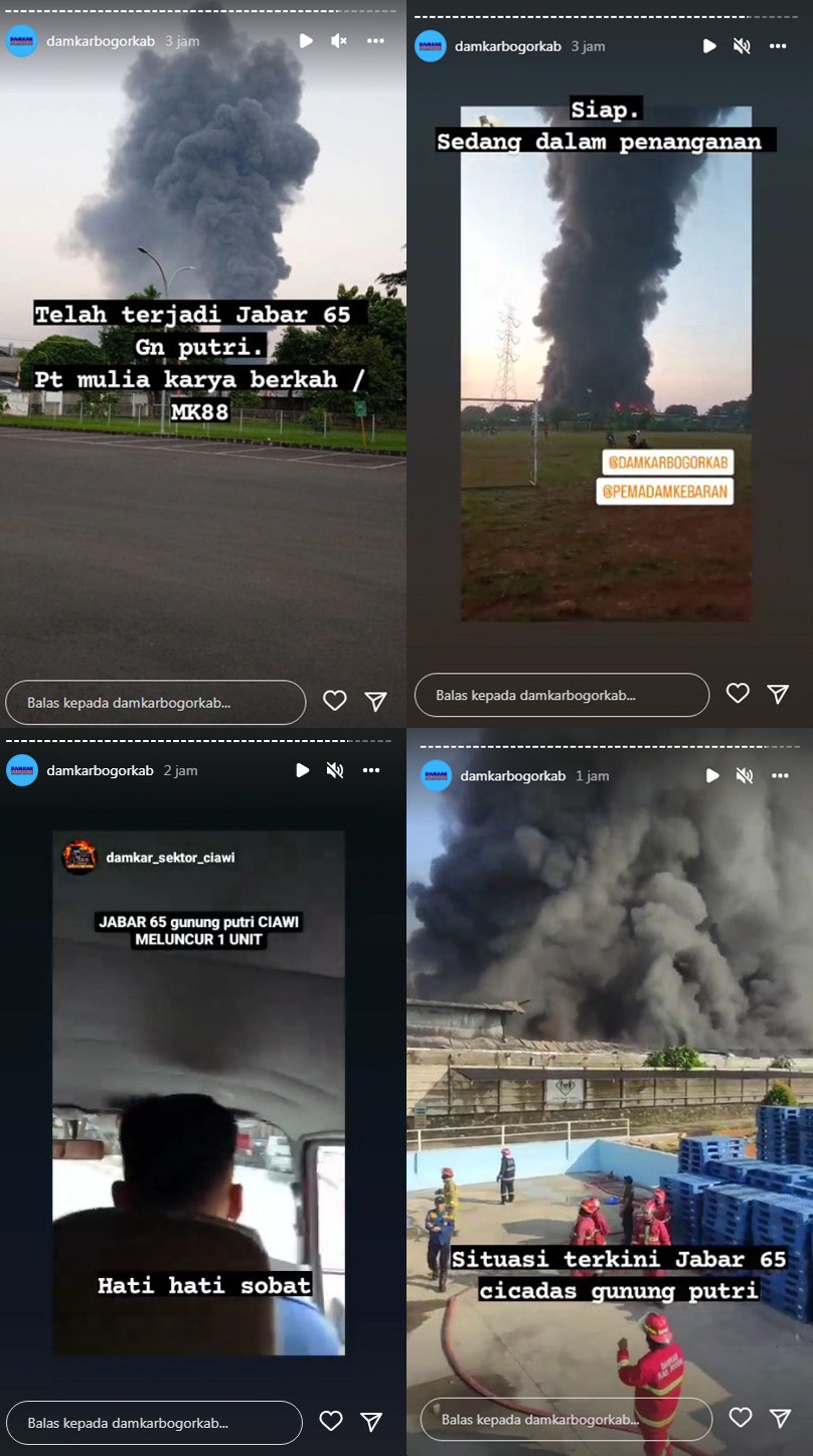 Pabrik Alumunium Foil di Gunung Putri Bogor Kebakaran, Asap dan Api Menjulang Tinggi Hingga Depok