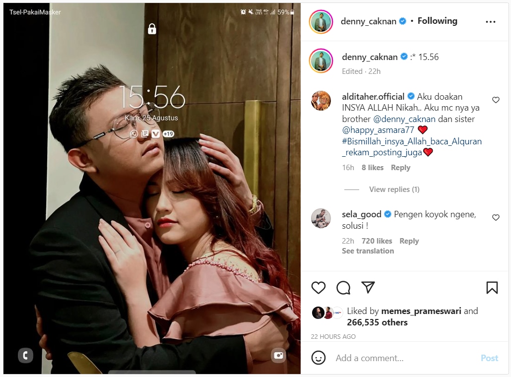 Bucin Abis! Denny Caknan Pajang Foto Peluk Happy Asmara di Lock Screen