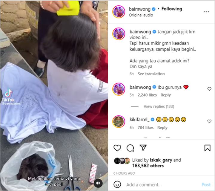 Baim Wong Cari Alamat Bocah SD yang Viral Karena Rambutnya Penuh Kutu ...