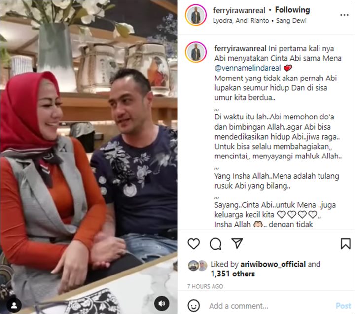 Ferry Irawan Bagikan Video Pertama Kali 'Nembak' Venna Melinda: Tulang Rusuk Abi Yang Hilang