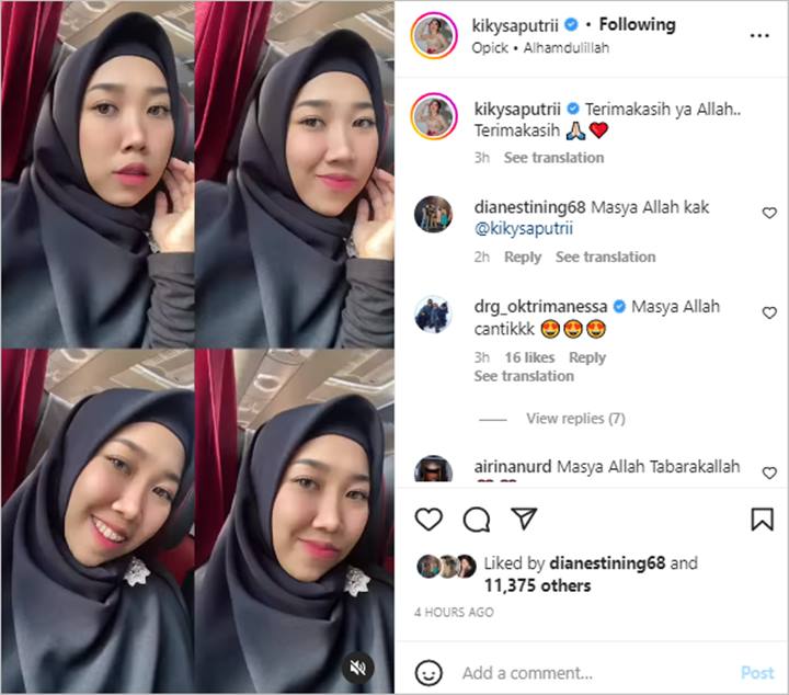 Kiky Saputri Pancarkan Aura Cantik Tampil Berhijab Hitam Saat Umrah, Dikira Kartika Putri