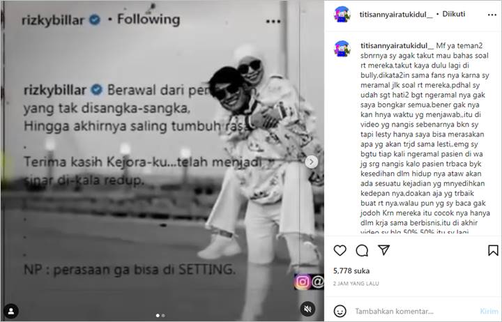 Titisan Nyai Ratu Kidul Takut Terawang Lagi Rumah Tangga Rizky Billar dan Lesti Kejora