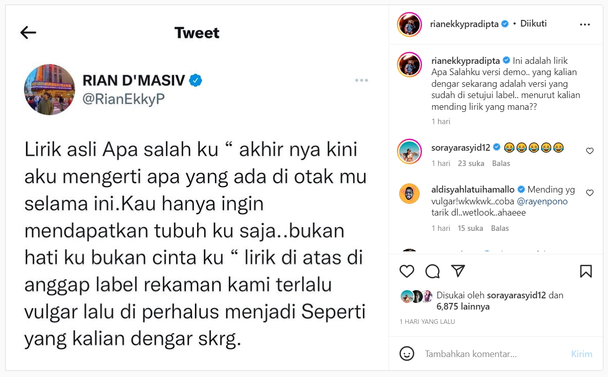 Rian D'Masiv Bongkar Lirik Asli 'Apa Salahku' yang Sempat Dianggap Vulgar