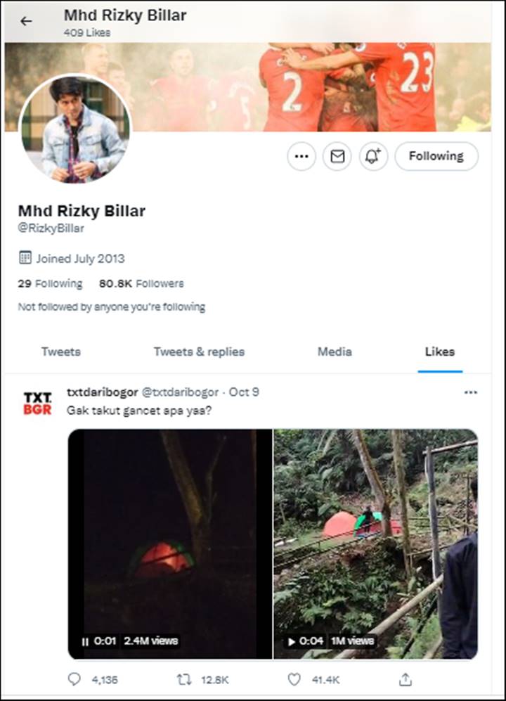 Akun Twitter Rizky Billar Diduga Like Cuitan Video Vulgar