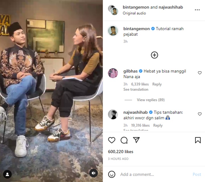 Bintang Emon Panik Tangannya Dicium Najwa Shihab, Netter: Gak Di-briefing