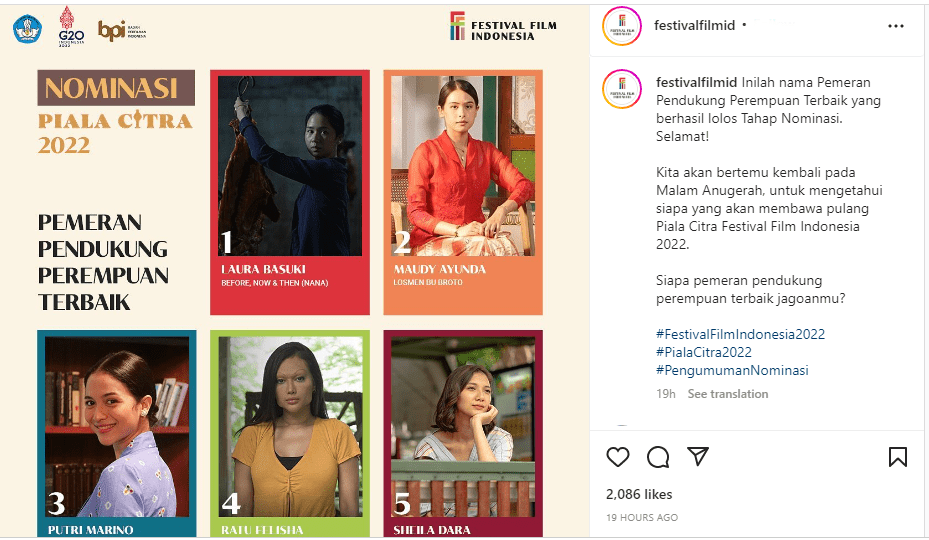 Gokil! Maudy Ayunda Masuk Dua Nominasi Sekaligus di FFI 2022