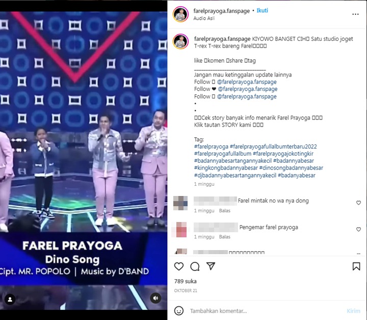 Gemasnya Farel Prayoga Nyanyikan Lagu 'Dino Song', Bikin Ikut Joget 'T-Rex'