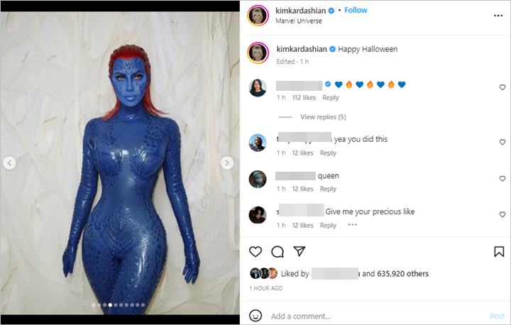 Anya Geraldine dan Kim Kardashian Jadi Mystique 'X-Men' Saat Halloween, Siapa Paling Keren?