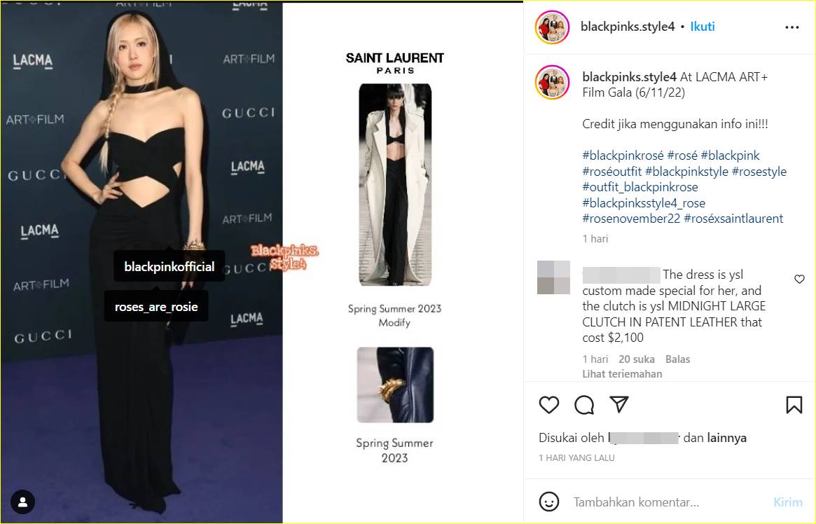 Gaun Berani Rose BLACKPINK sudah Dimodifikasi Lebih Sopan di Acara LACMA ART+ Film Gala