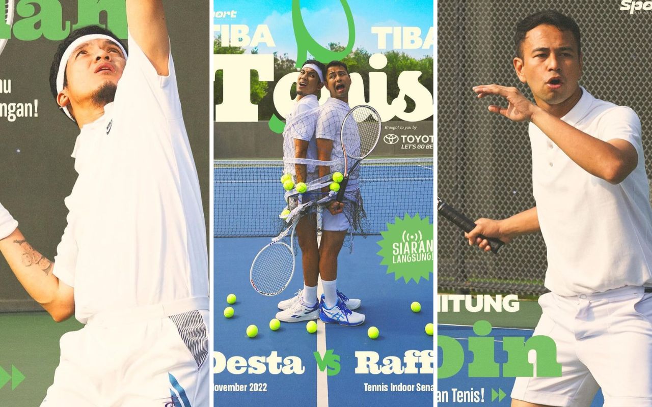 8 Potret Sporty Desta vs Raffi Ahmad Latihan Sebelum Tanding 'Tiba Tiba Tenis'
