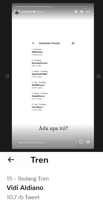 Vidi Aldiano Heran Namanya Mendadak Trending Twitter