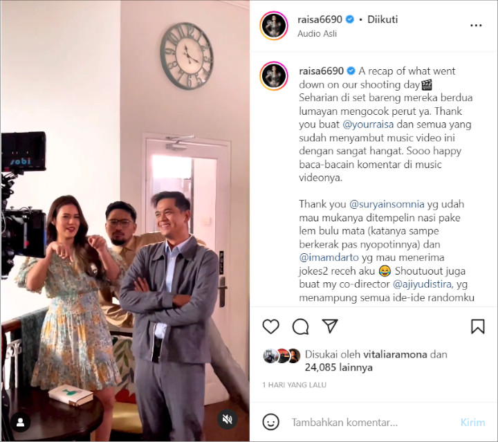 MV-nya Mengundang Gelak Tawa, Raisa Sampaikan Terima Kasih ke Surya Insomnia dan Imam Darto
