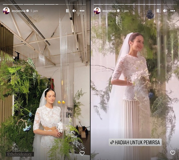Enzy Storia Tampil Kenakan Gaun Putih Ala Pengantin