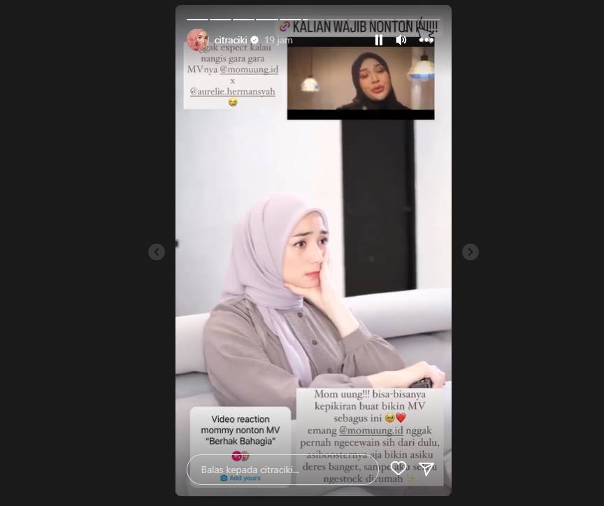 Citra Kirana Tak Menyangka Nangis Saat Nonton MV 'Berhak Bahagia' dari Aurel-Atta Feat Mom Uung