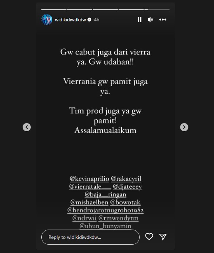 Widy Mendadak Umumkan Pamit dari Vierratale