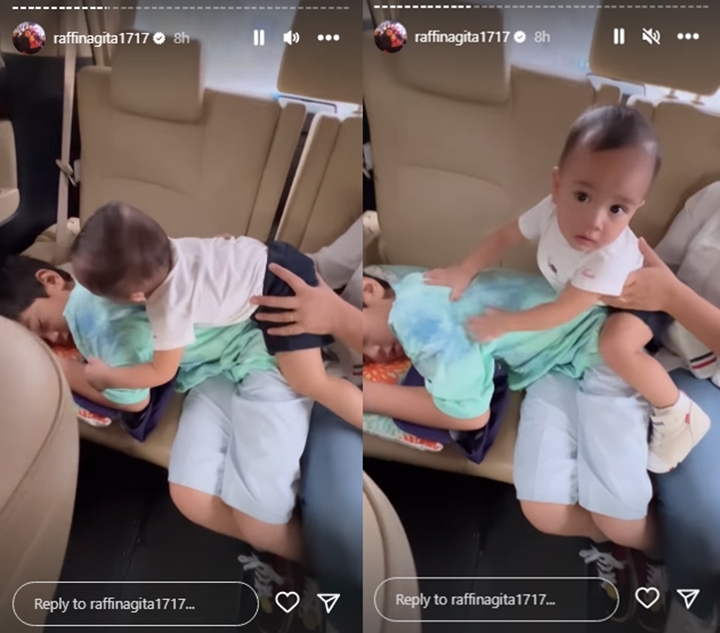 Gemasnya Rayyanza Cipung Tindih Rafathar Yang Lagi Tidur