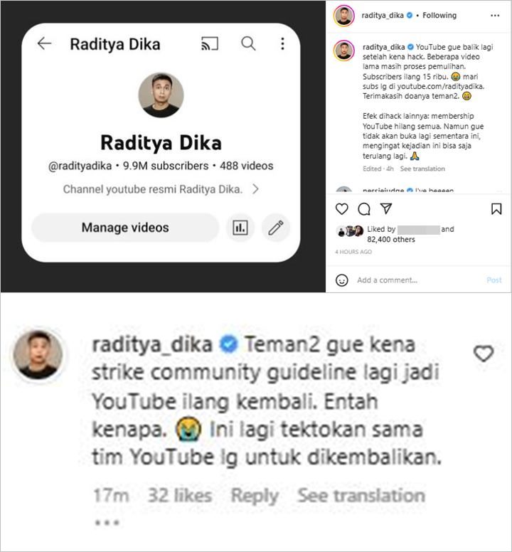 Raditya Dika Bingung Alami 'Drama' YouTube Kena Hack, Sempat Balik Kini Hilang Lagi