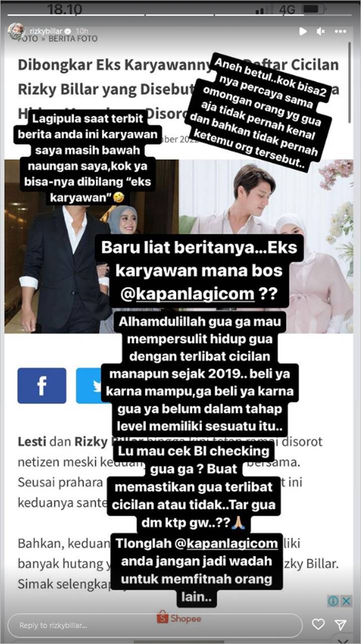 Rizky Billar Klarifikasi Isu Punya Banyak Cicilan, Siap Tunjukkan BI ...