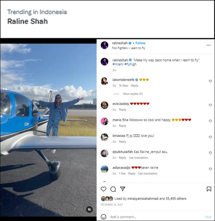 Diam-Diam Sultan, Raline Shah Mendadak Trending Usai Terbangkan Pesawat di Miami