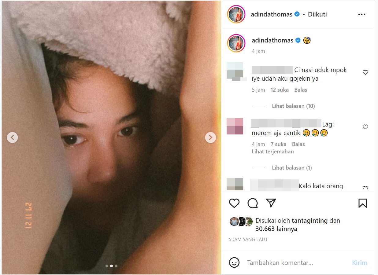 Adinda Thomas Bagikan Foto Bangun Tidur, Malah Dikira Nadin Amizah dan El Rumi